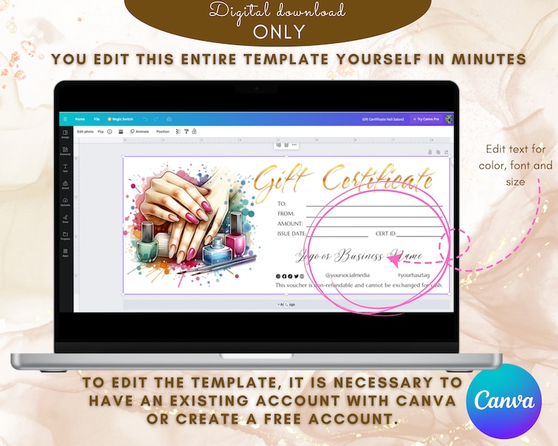 Manicure Gift Certificate Template Elegant Nail Salon Gift Card ...