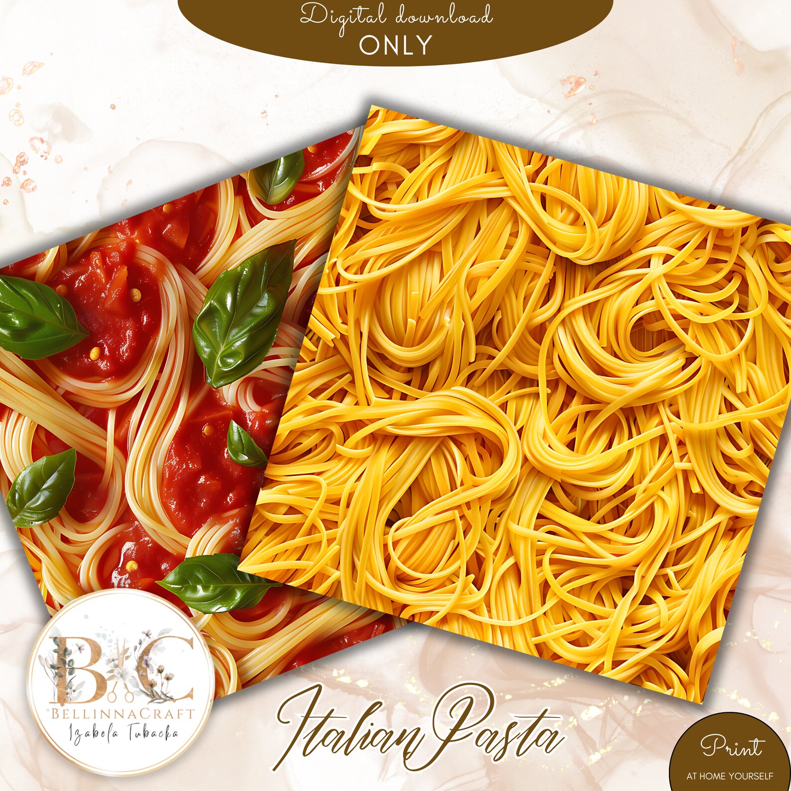 Italian Pasta Digital Paper Kit 12x12 Spaghetti Realistic Backgrounds ...