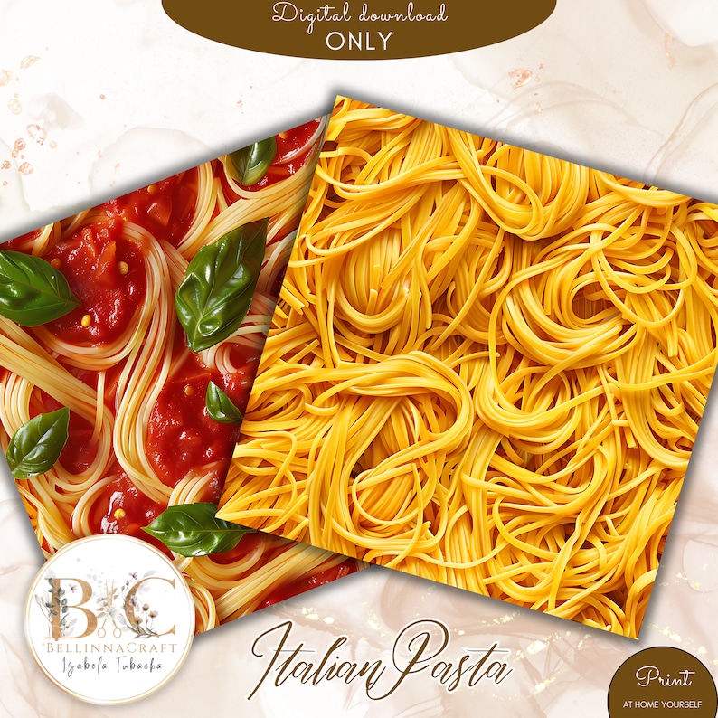 Italian Pasta Digital Paper Kit 12x12 Spaghetti Realistic Backgrounds ...