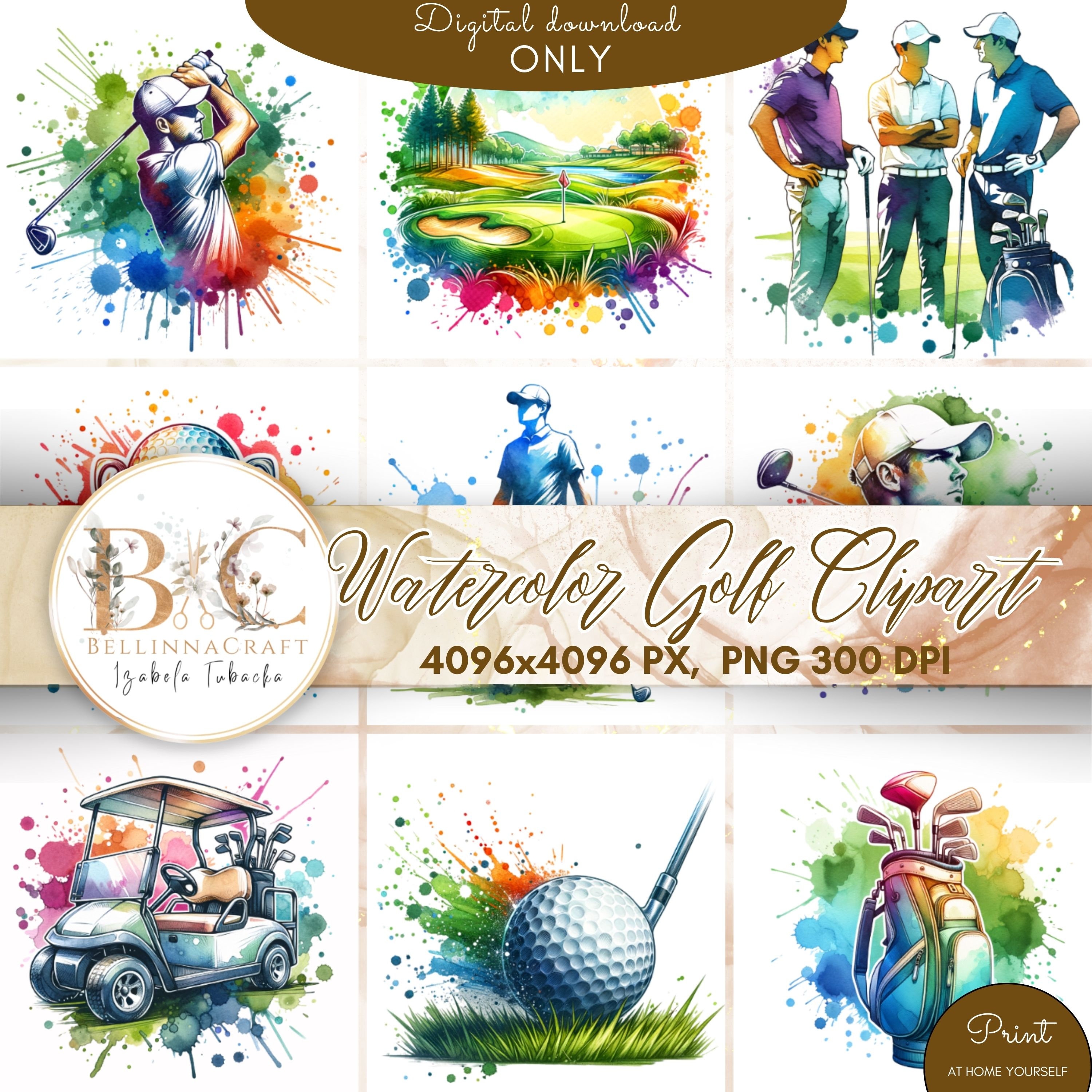 Watercolor Golf Clipart PNG, Bundle 9 High Quality, Watercolor Sport ...
