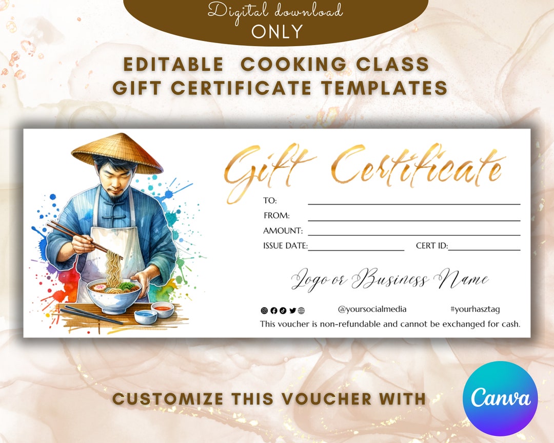 Japanese Chinese Cooking Class Gift Certificate Template Elegant ...