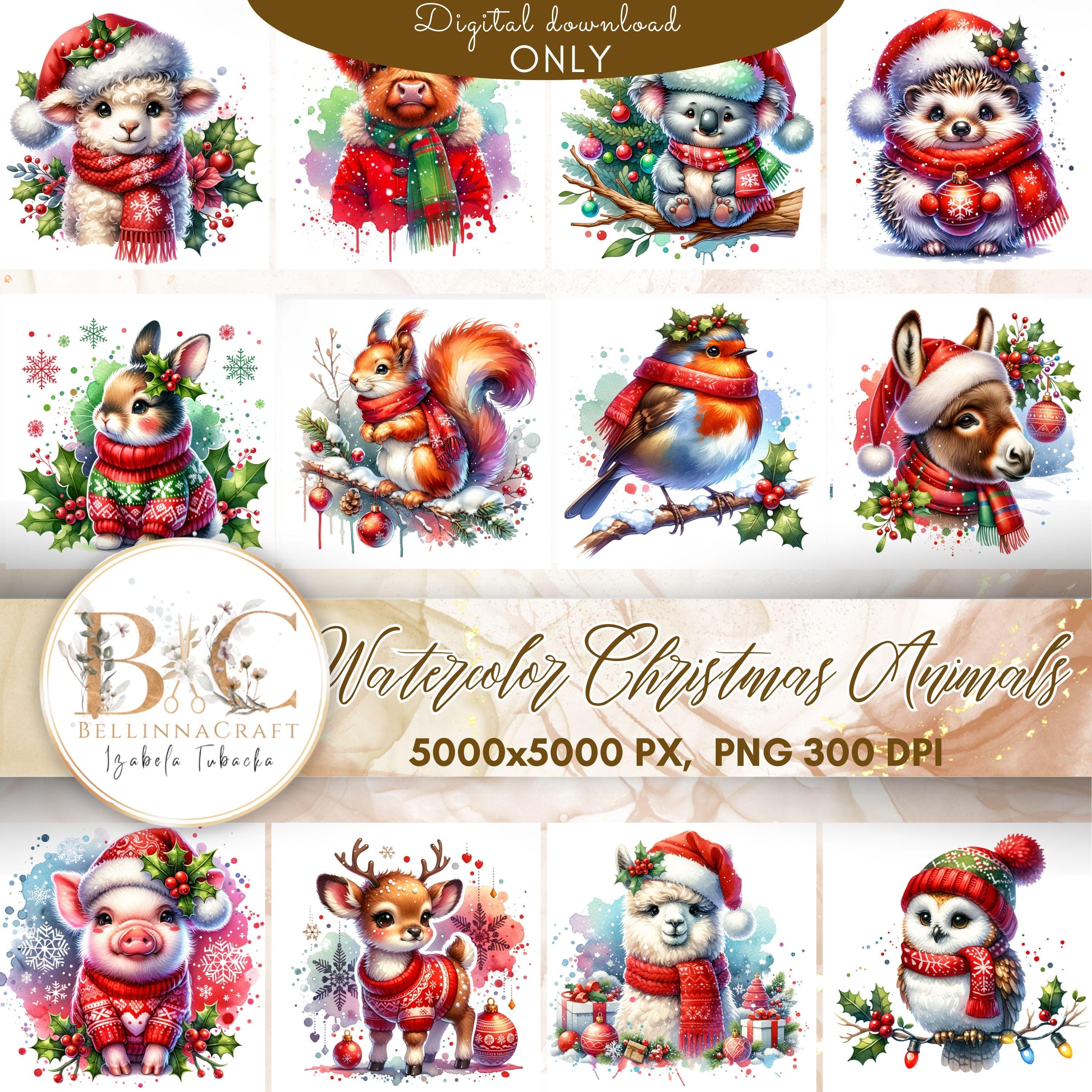 Watercolor Christmas Animals Clipart, Adorable Animals Christmas ...