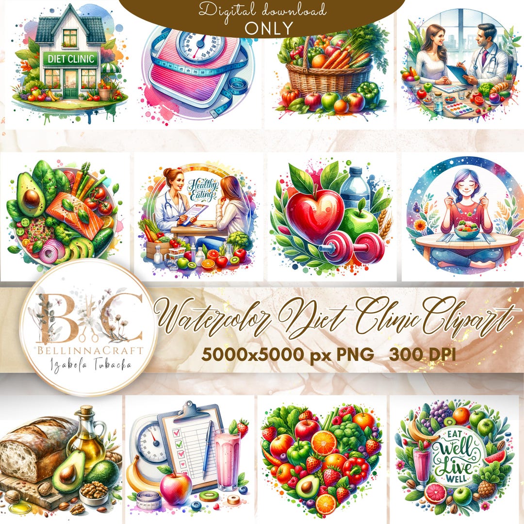 Watercolor Diet Clinic Clipart - Dietitian Illustrations, Healthy ...