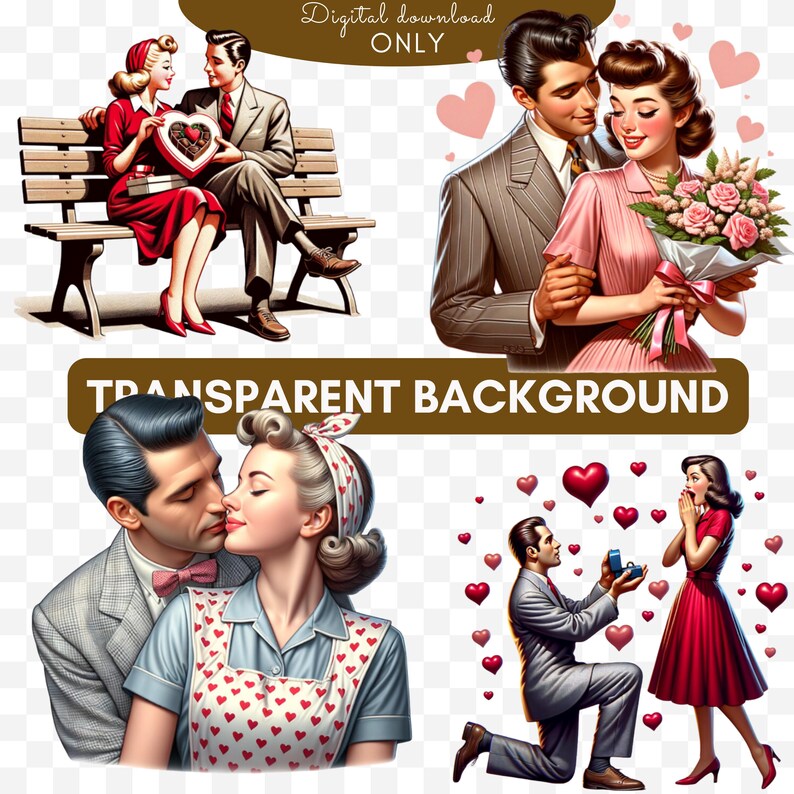 Retro 1950s Valentine's Day Clipart, Vintage Valentine, Retro Couple ...