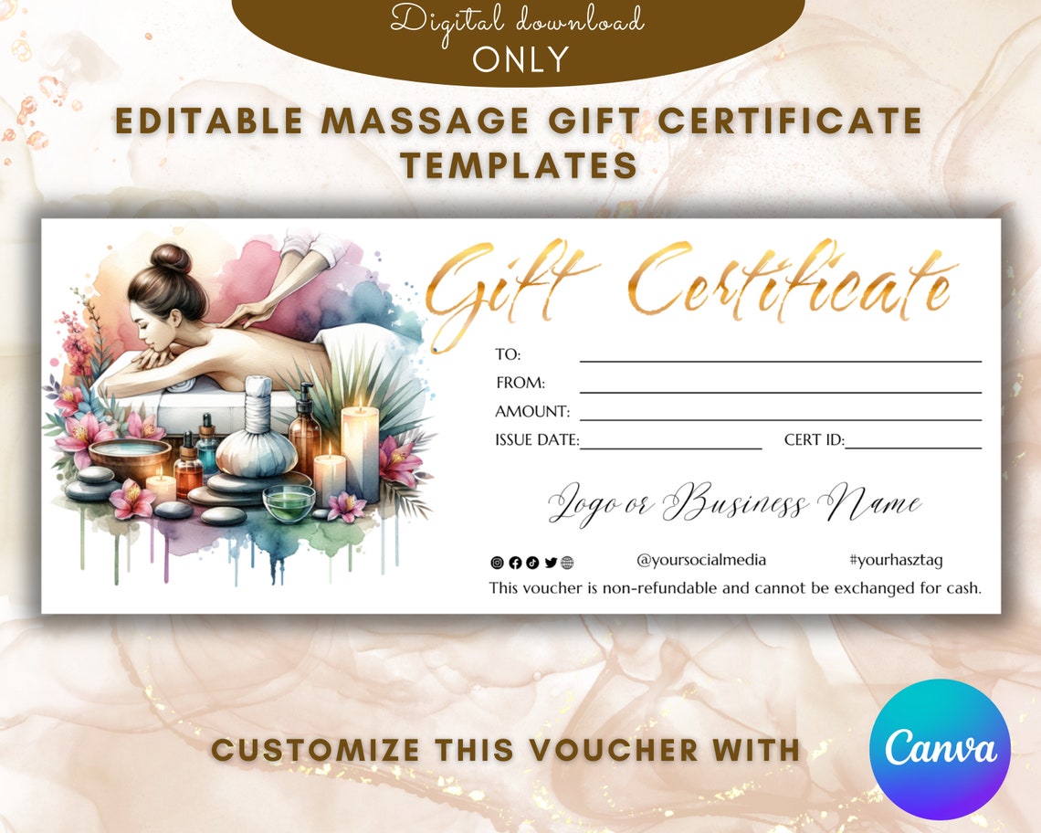Massage Gift Certificate Template Elegant SPA Massage Gift Card ...