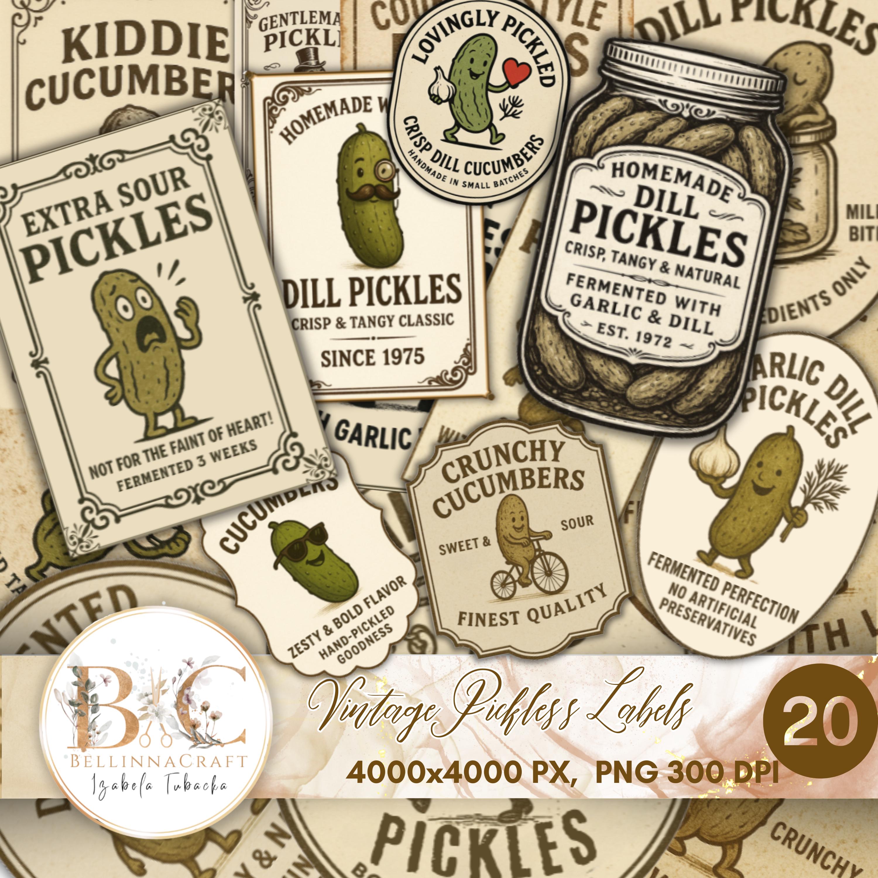 Vintage Pickles Labels Clipart, Retro Pickle Jar Labels for Canning ...