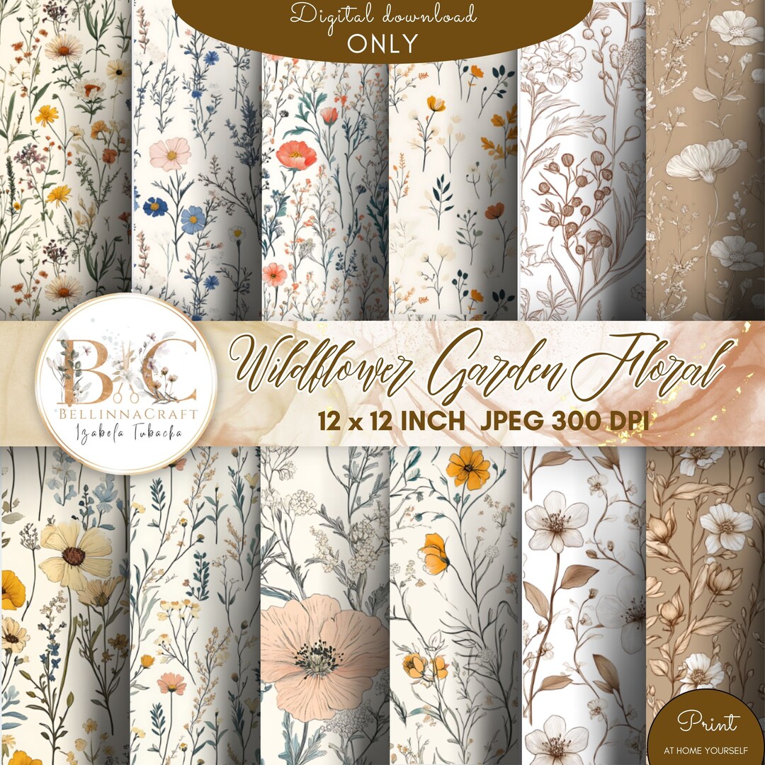 Wildflower Garden Seamless Floral Digital Pattern, Scrapbook Seamless ...