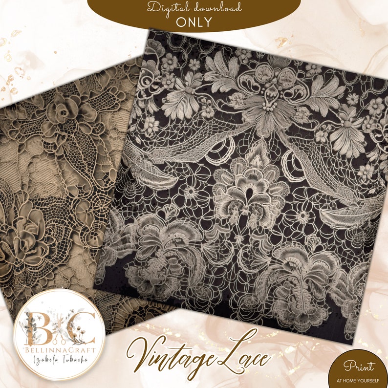 Vintage Antique Lace Digital Papers, Distressed Background, Lace Page ...