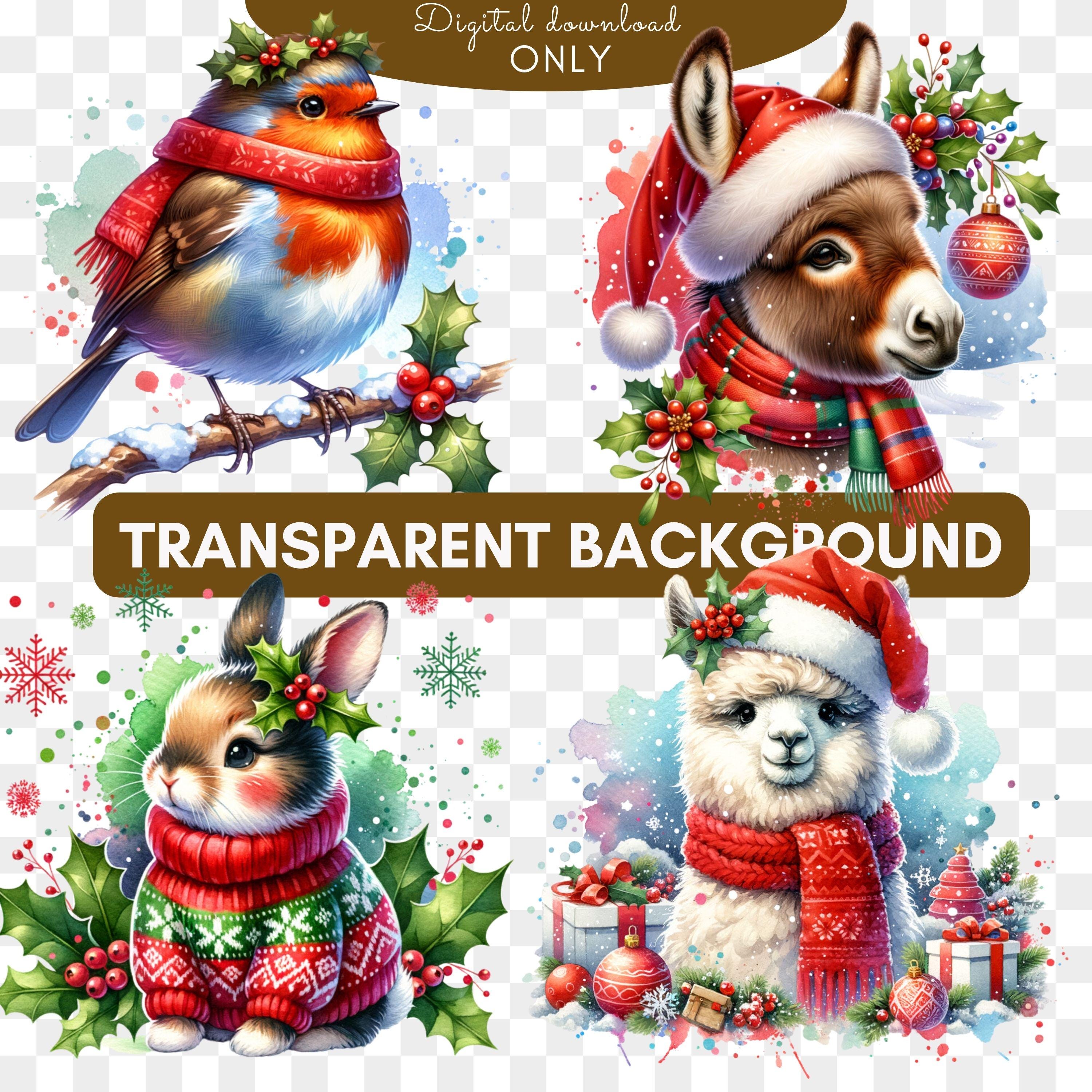 Watercolor Christmas Animals Clipart, Adorable Animals Christmas ...