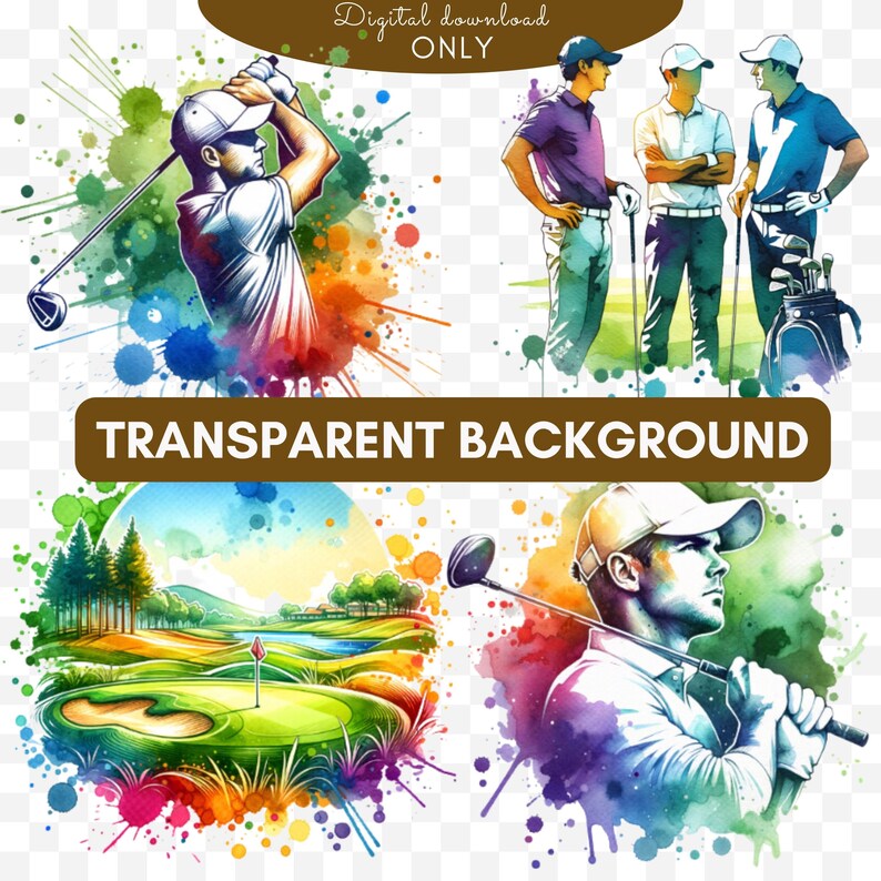 Watercolor Golf Clipart PNG, Bundle 9 High Quality, Watercolor Sport ...