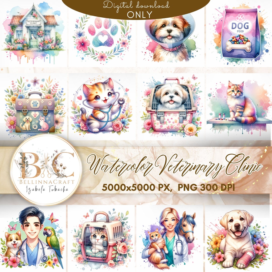 Watercolor Veterinary Clinic Clipart, Vet Clipart, Veterinary Center ...