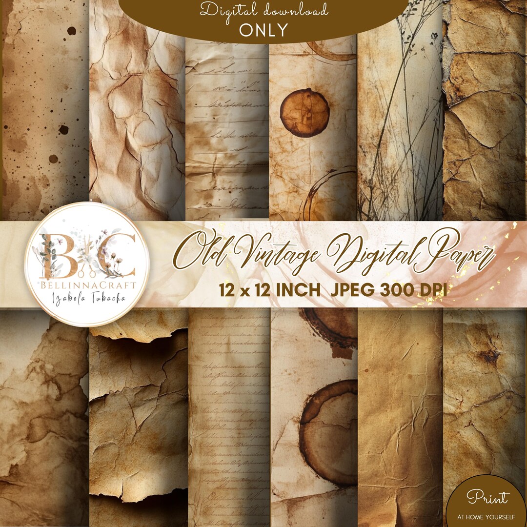 Old Vintage Digital Paper, Coffee Stained Digital Paper, Oxidized Aged ...