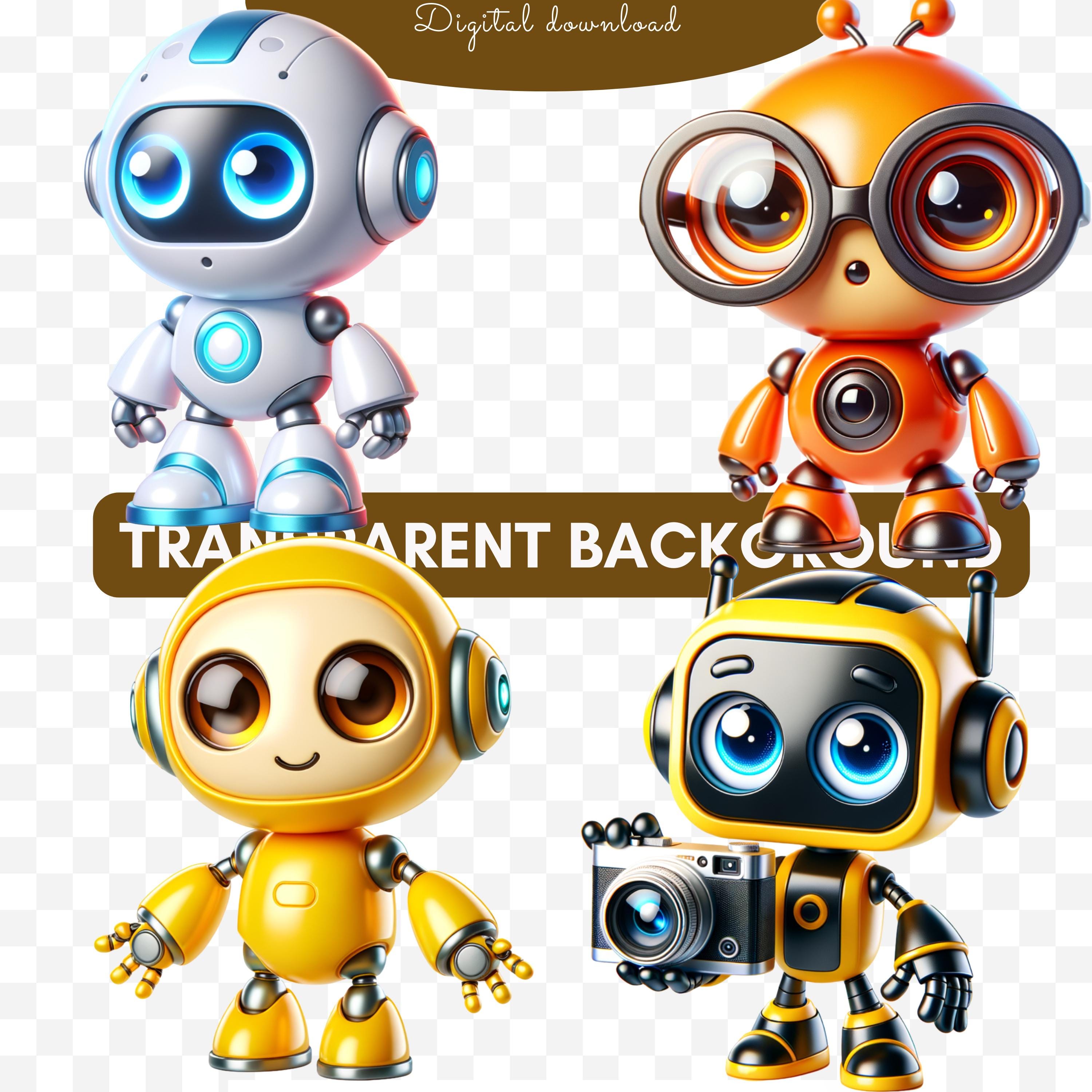Cute Robot Clipart 3D for Kids, Kids Robot Graphics, 3D Cartoon Robots ...