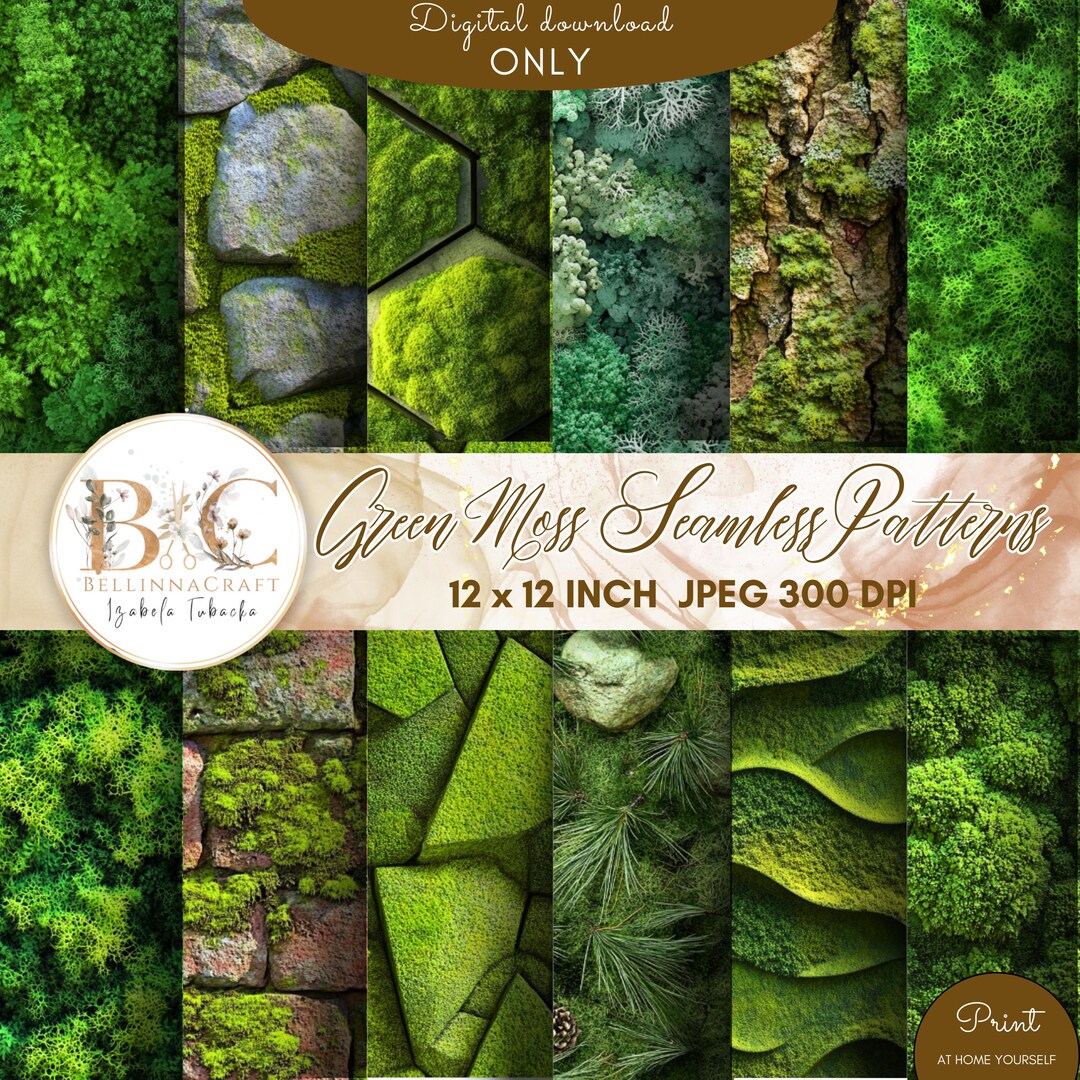 Green Moss Seamless Digital Paper, Realistic Moss Seamless Pattern ...