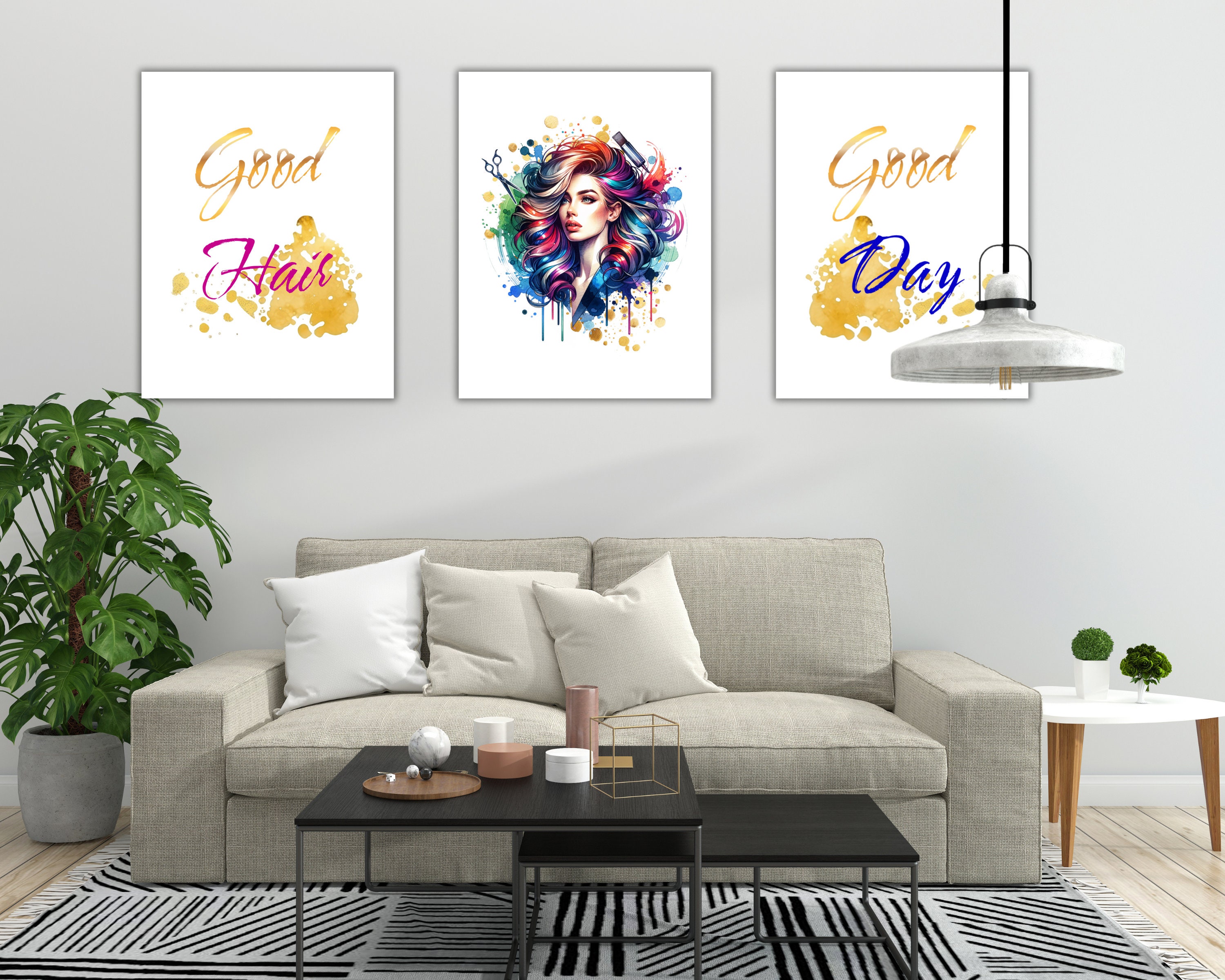 Hair Salon Decor Set of 3 Prints Hair Salon 3 Piece Wall Art, Beauty ...