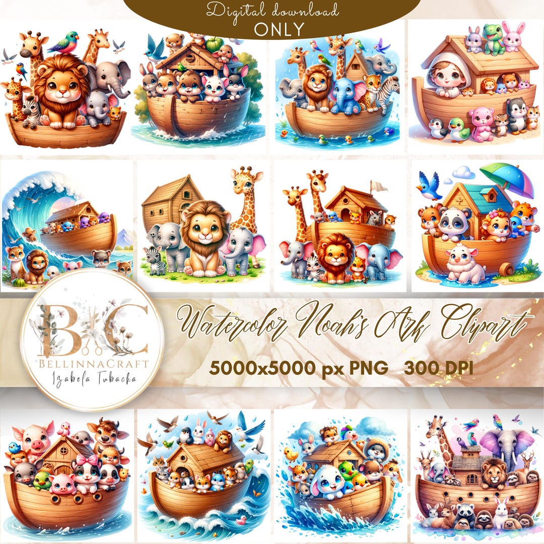 Watercolor Noah's Ark Clipart PNG, Christian Clipart Set, Noah's Ark ...