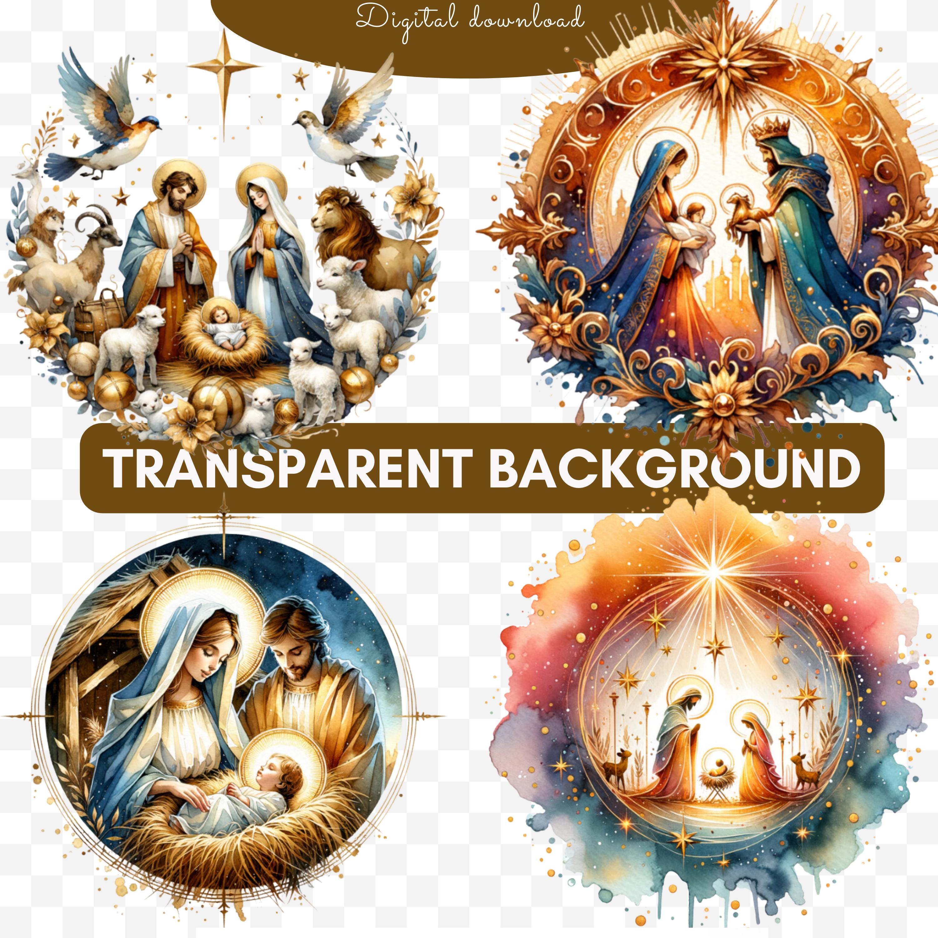 Watercolor Round Christmas Nativity Scene Clipart, Jesus Christmas ...