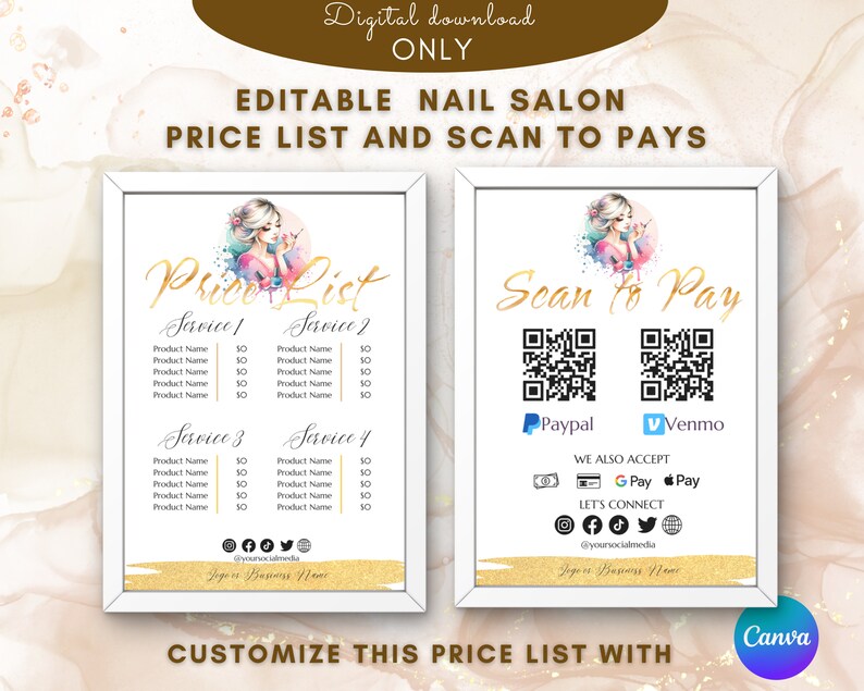 Nail Salon Price List Template, Editable Price List Template Canva ...