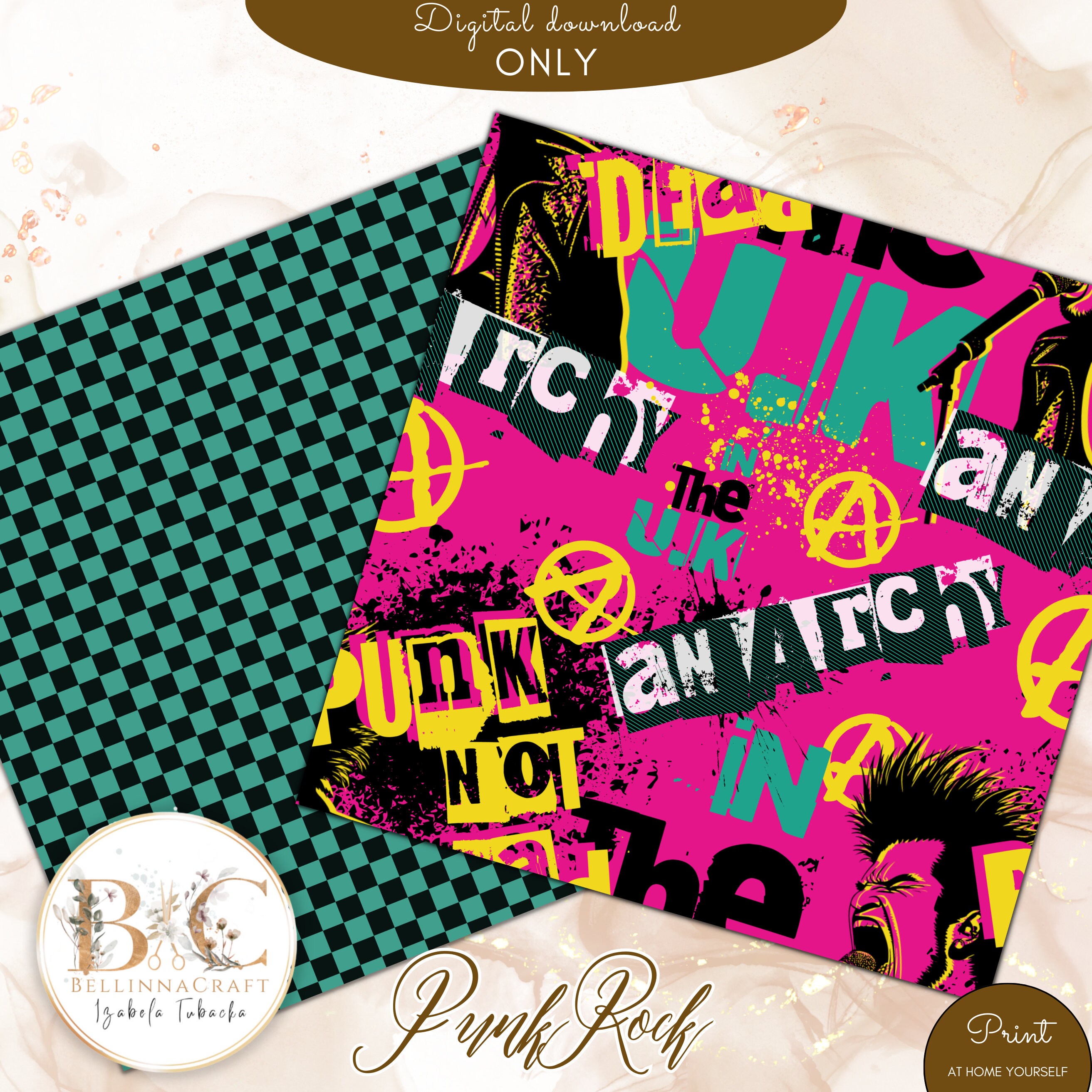 Punk Rock Seamless Digital Paper, Punk Scrapbook Paper, Rock Digital ...