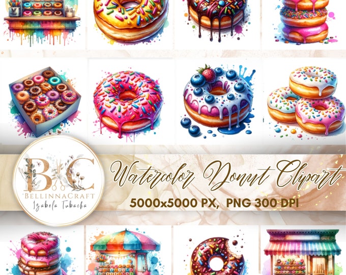 Donut Shop Clipart | Watercolor Donut PNG | Baking Clipart Bundle ...