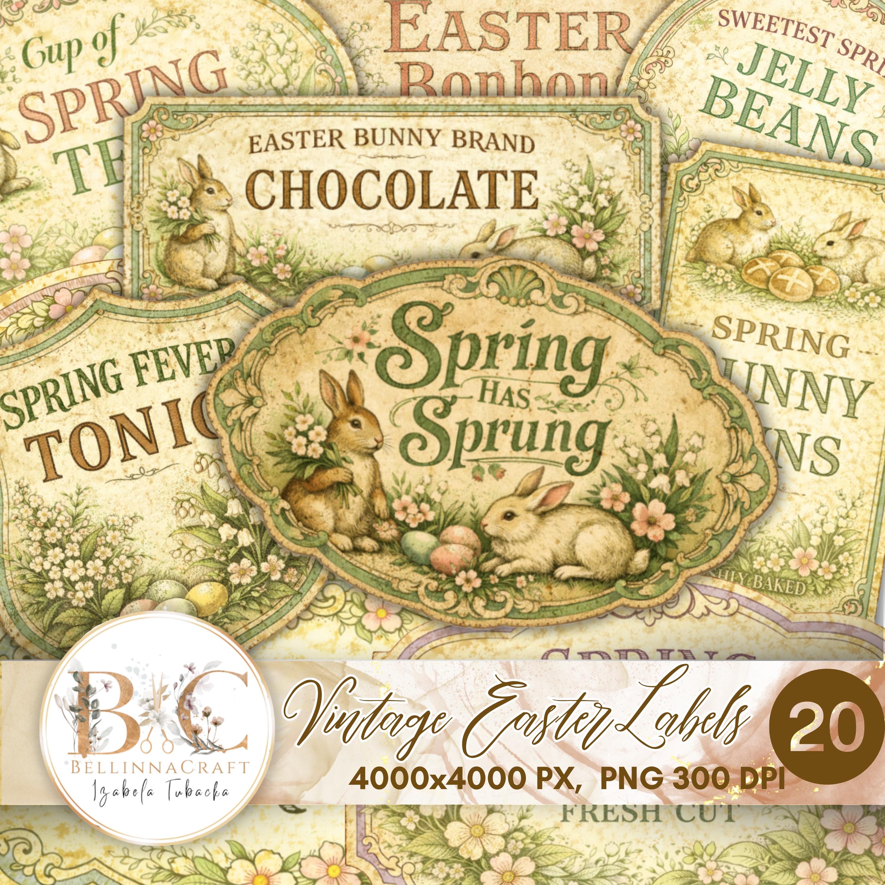 Vintage Easter Labels PNG, Spring Bunny Labels, Antique Easter Ephemera ...