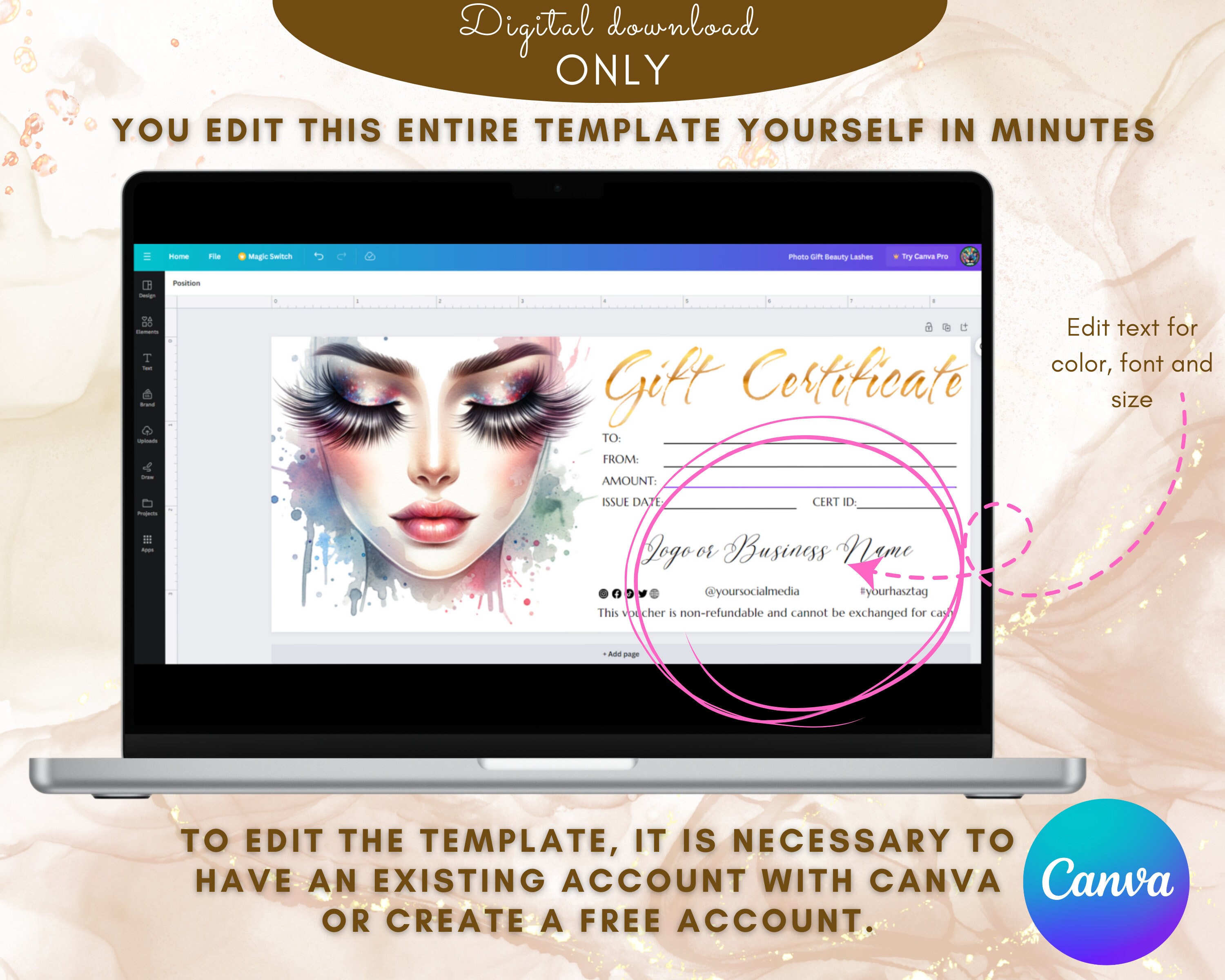 Beauty Lashes Gift Certificate Template Elegant Beauty Lashes Gift Card ...