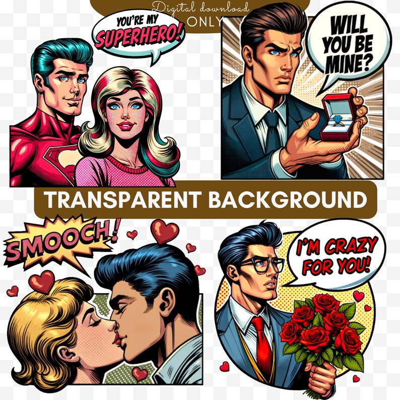 Pop Art Comic Valentine's Day Clipart, Retro Comic Style Pop Art Girls ...