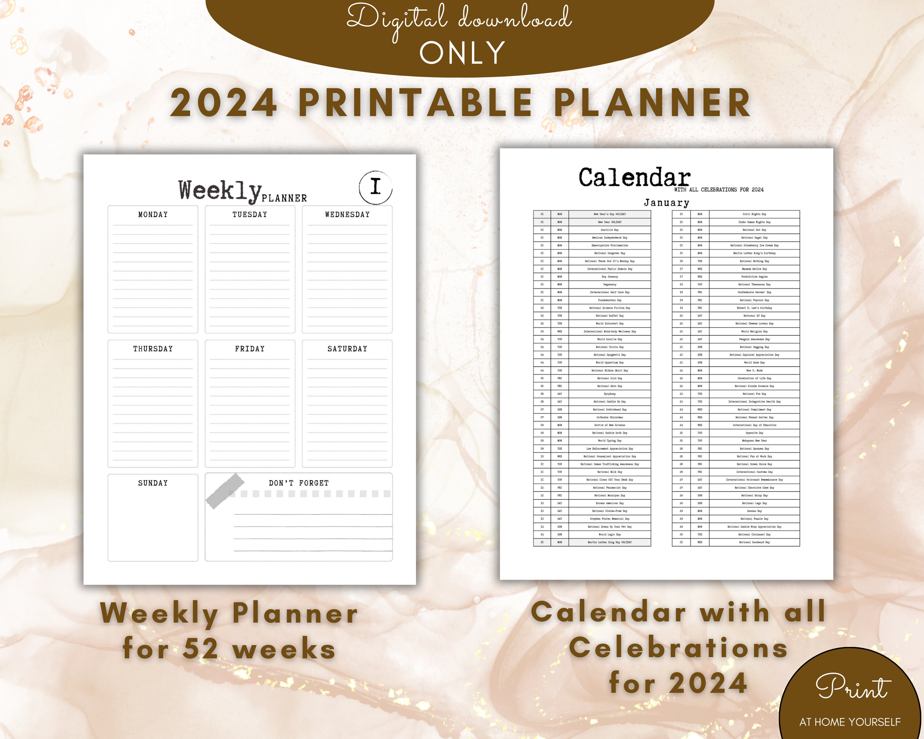 2024 Printable Planner, 2024 Monthly Planner, 2024 Weekly Planner, 2024 ...