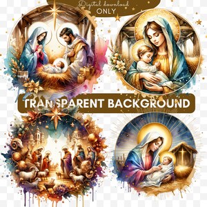 Watercolor Round Christmas Nativity Scene Clipart, Jesus Christmas ...
