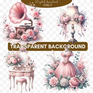 Watercolor Vintage Shabby Chic Clipart, Victorian Decor Clipart, Junk ...
