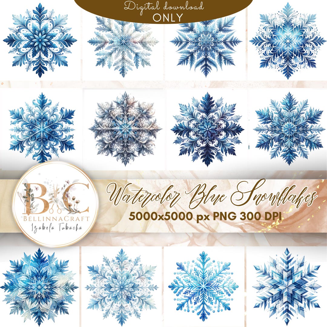 Watercolor Blue Snowflakes Clipart, Winter Snowflake Clipart, Snowflake ...