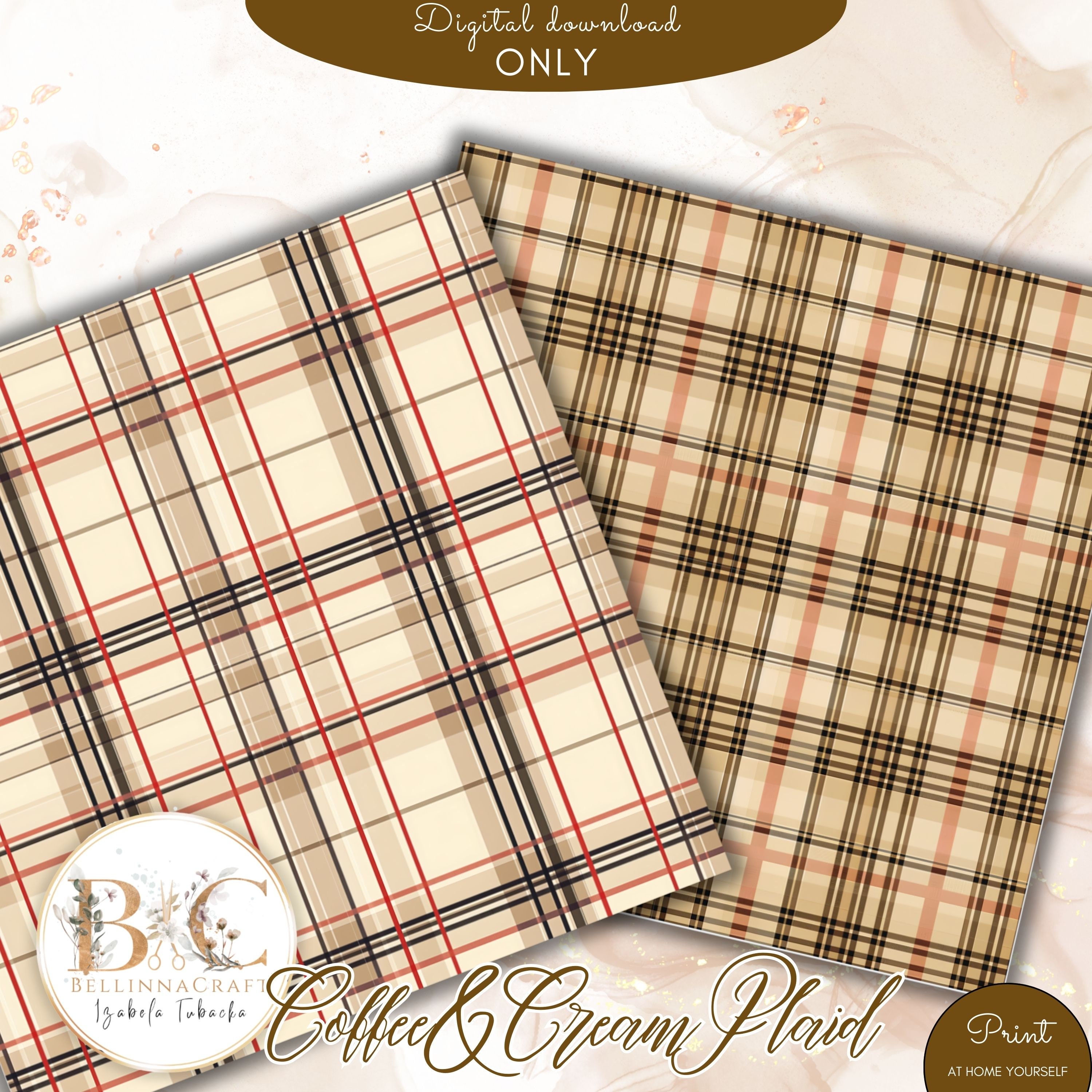 Coffee and Cream Plaid Seamless Digital Paper, Digital Plaid Paper ...