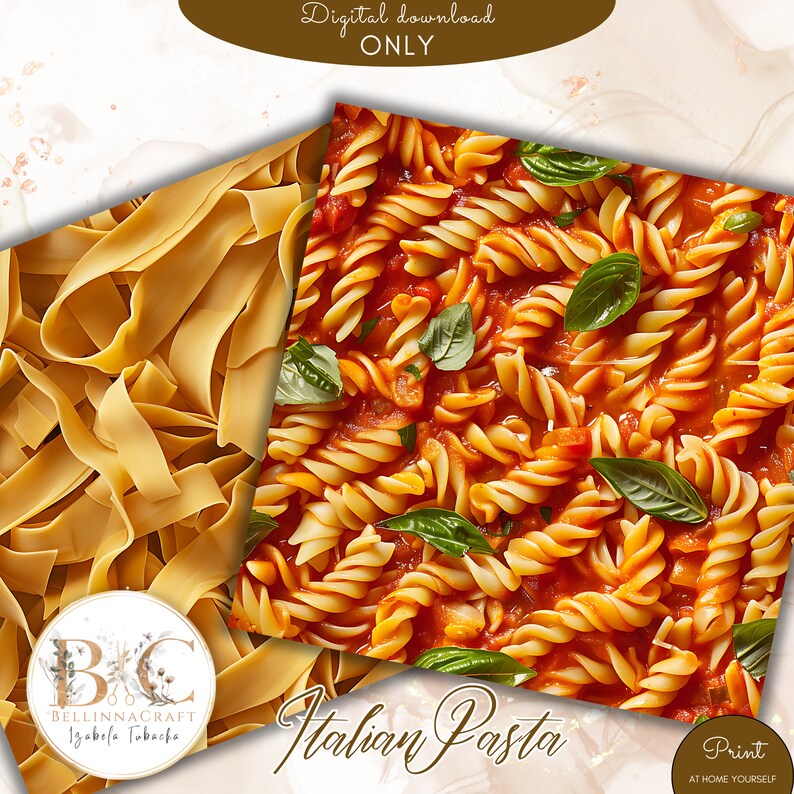 Italian Pasta Digital Paper Kit 12x12 Spaghetti Realistic Backgrounds ...