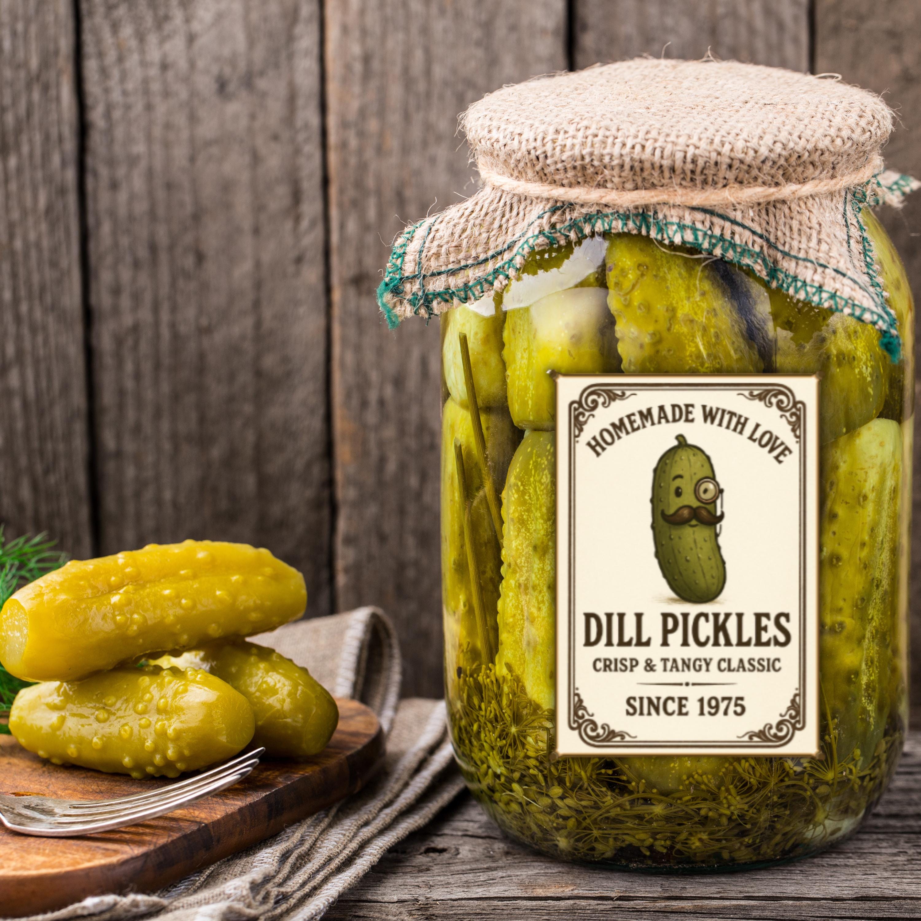 Vintage Pickles Labels Clipart, Retro Pickle Jar Labels for Canning ...