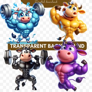 Quirky Bodybuilding Cow 3D Cartoon Clipart, Muscular Cow Clipart ...