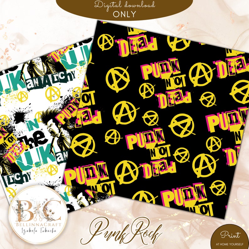 Punk Rock Seamless Digital Paper, Punk Scrapbook Paper, Rock Digital ...