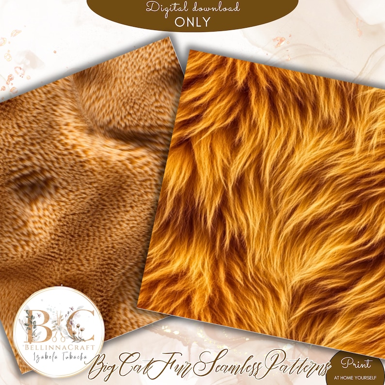 Big Cat Fur Seamless Digital Paper, Realistic Wild Cat Seamless Pattern ...