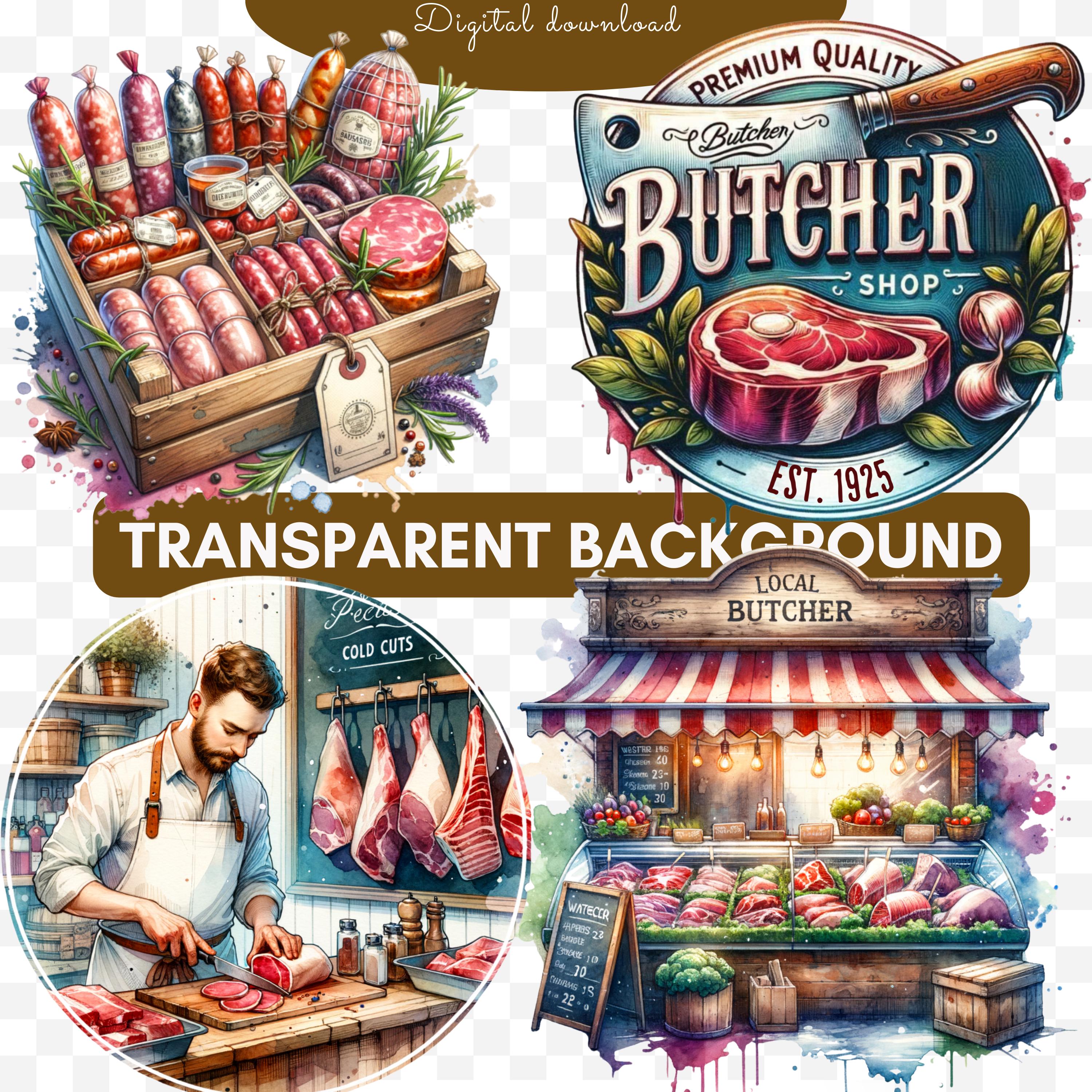 Watercolor Butcher Shop Clipart, Meat Shop Digital Illustrations ...