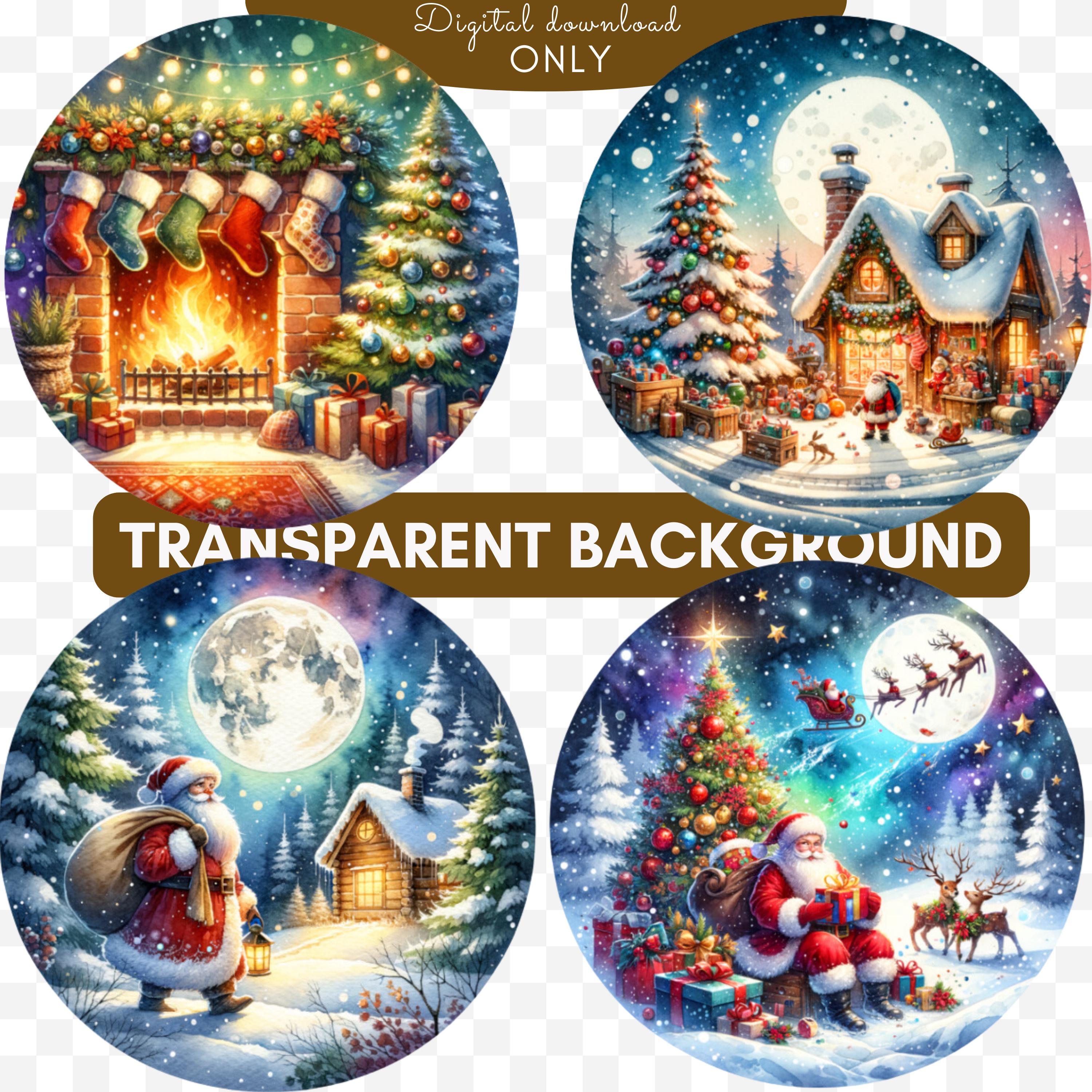 Watercolor Round Christmas Scenes Bundle, Christmas Landscapes ...