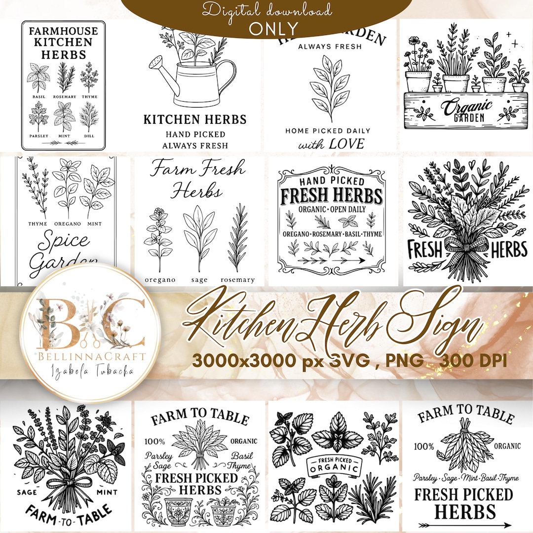 Kitchen Herb Sign SVG, Herb SVG Bundle, Farmhouse Fresh Herbs Quote ...
