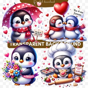 Watercolor Penguin Valentine Clipart, Valentine Penguin, Valentine Day ...