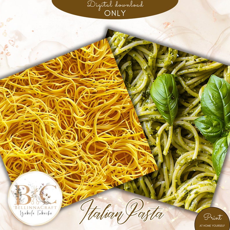 Italian Pasta Digital Paper Kit 12x12 Spaghetti Realistic Backgrounds ...