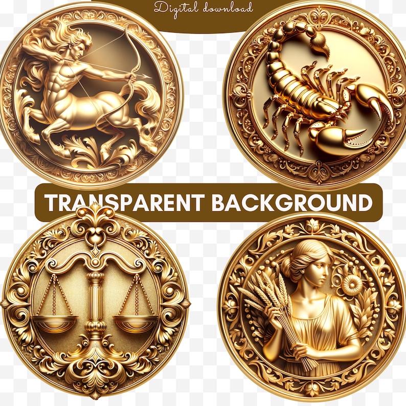 3D Zodiac Signs Clipart, Astrological Symbols, Gold Zodiac Signs ...