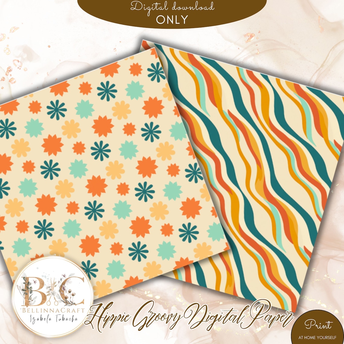Hippie Groovy Seamless Digital Papers, 70s Background, Retro Groovy ...