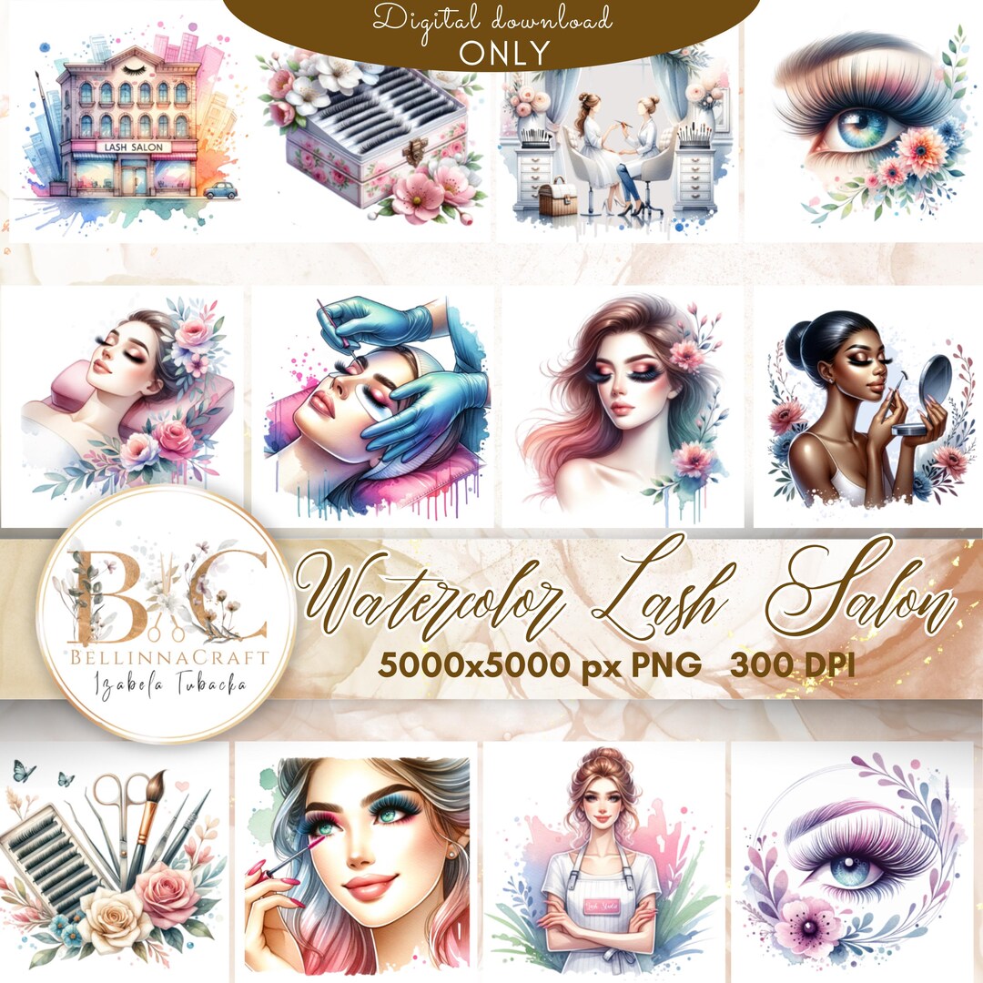 Watercolor Lash Salon Clipart, Beauty Salon PNG, Lash Makeup Hair ...