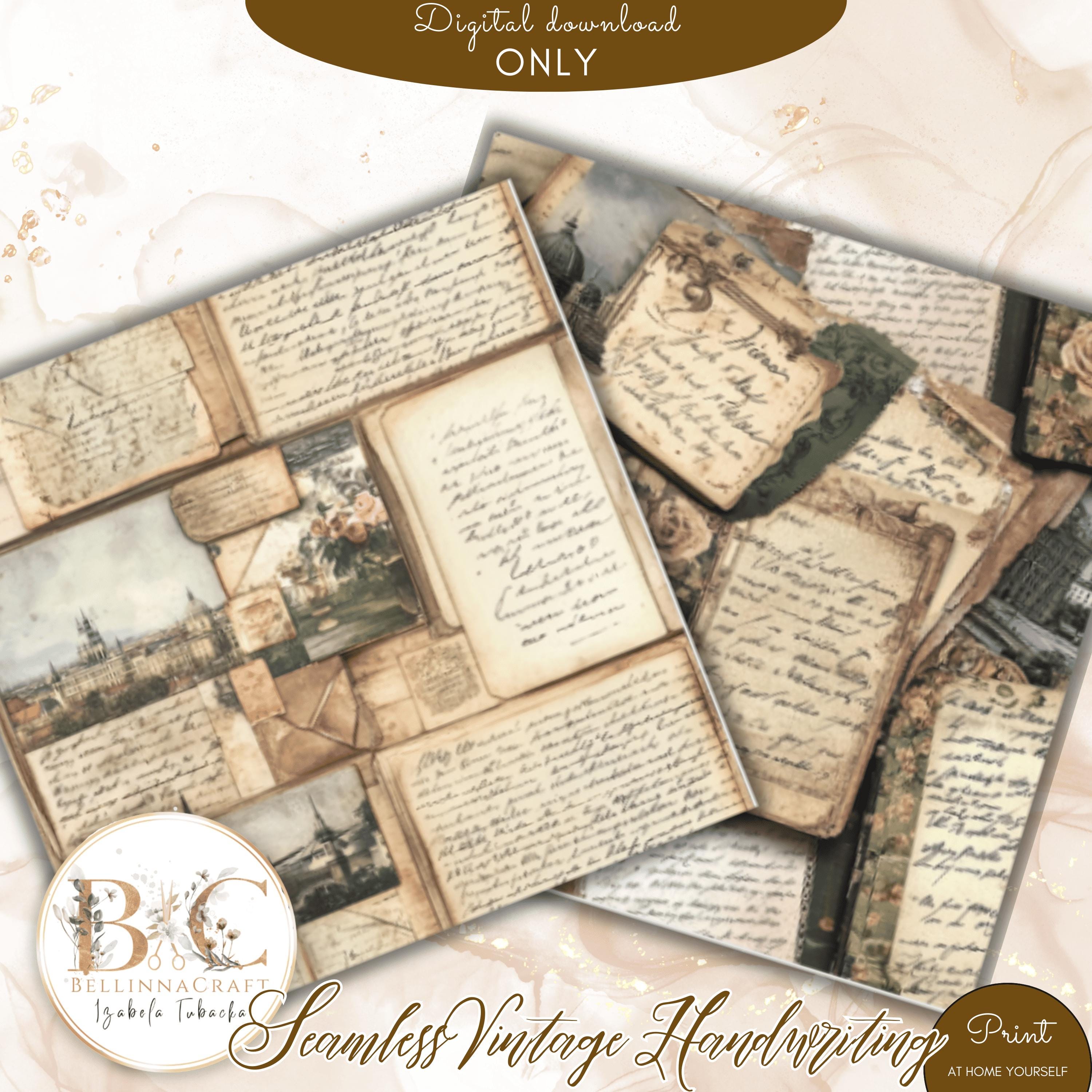 Seamless Vintage Handwriting Digital Paper, Victorian Travel Diaries ...