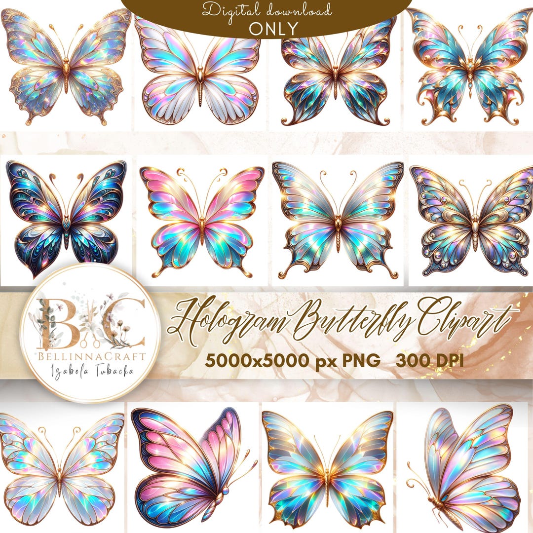 Hologram Butterfly Clipart, High-quality PNG Files, Butterfly Wall Art ...
