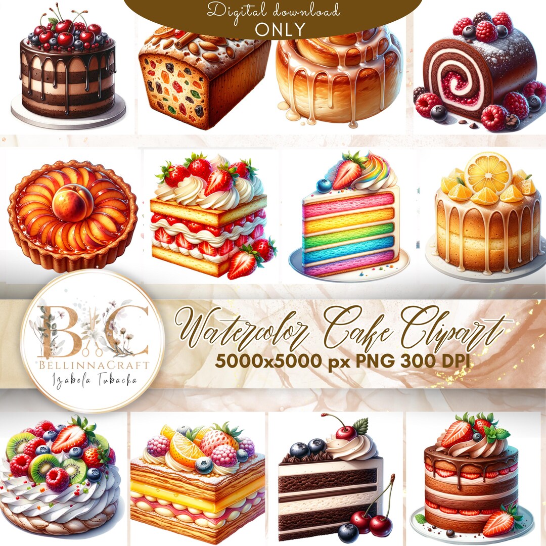 Watercolor Cake Clipart, Tasty Cake Slice Clipart, Baking Clipart ...