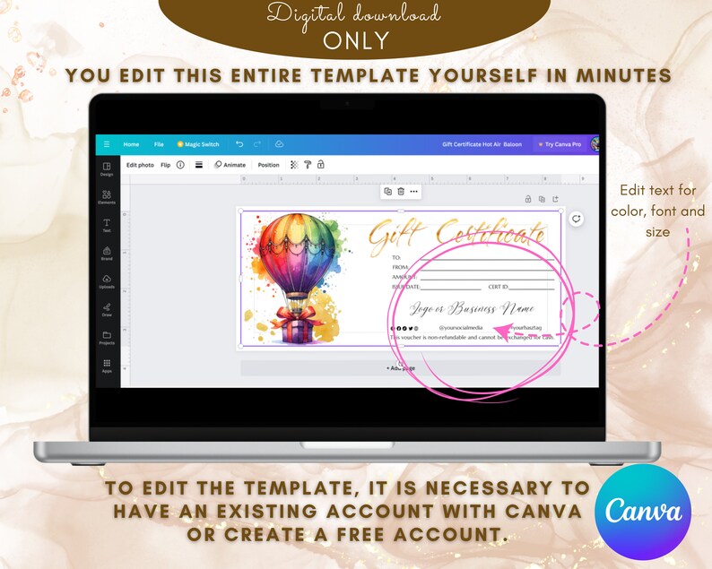 Unique Hot Air Balloon Gift Certificate Template Balloon Gift Card ...