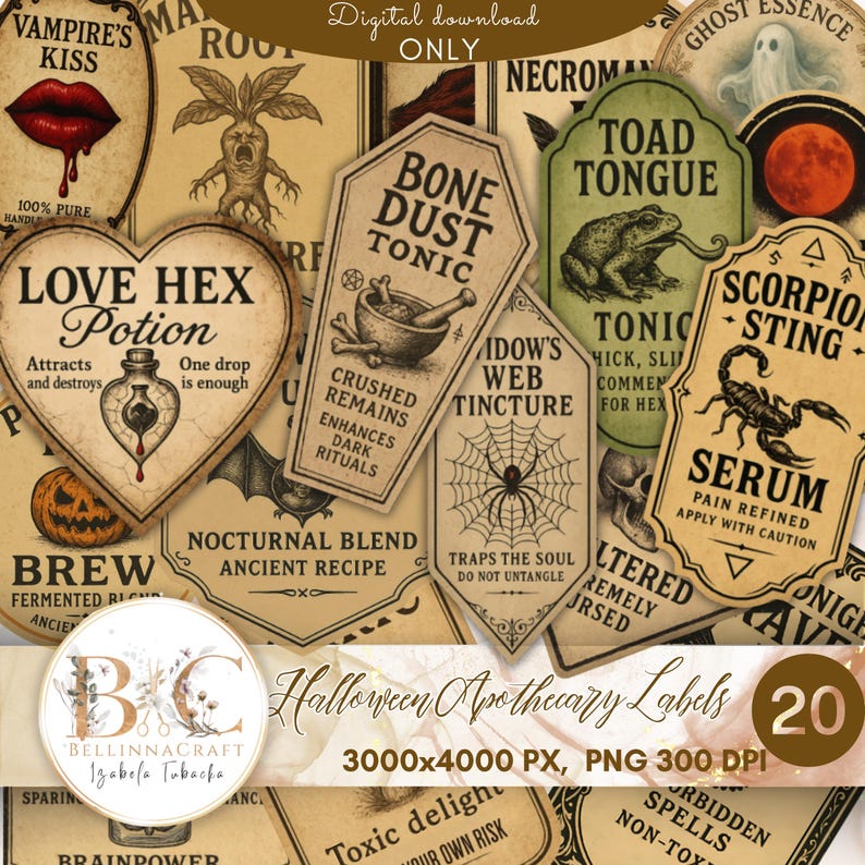 Halloween Apothecary Labels, Spooky Potion Bottle Stickers, Witchcraft ...